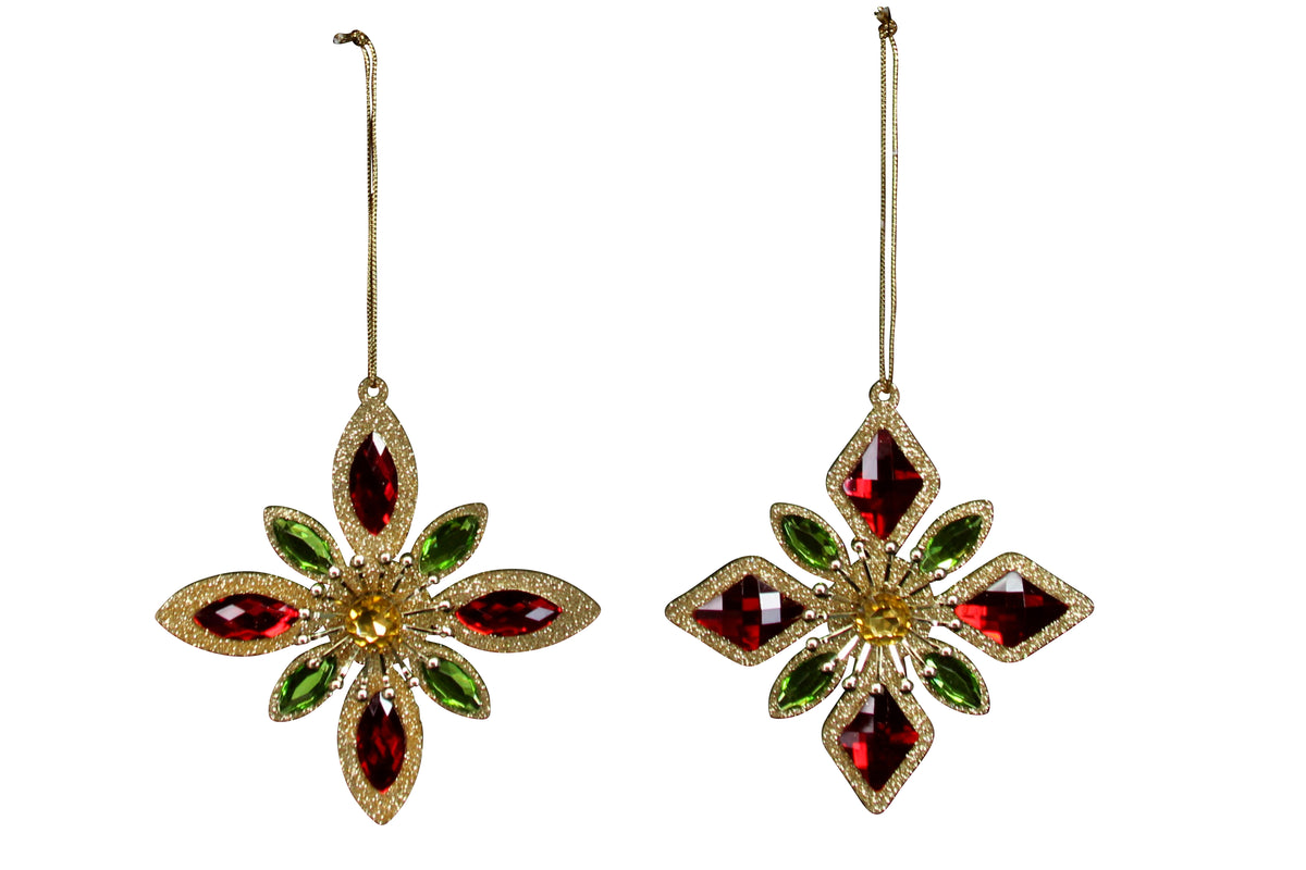 Gold Acrylic Star w Red/Green Jewels Dec, — Willowbrook Garden Centre