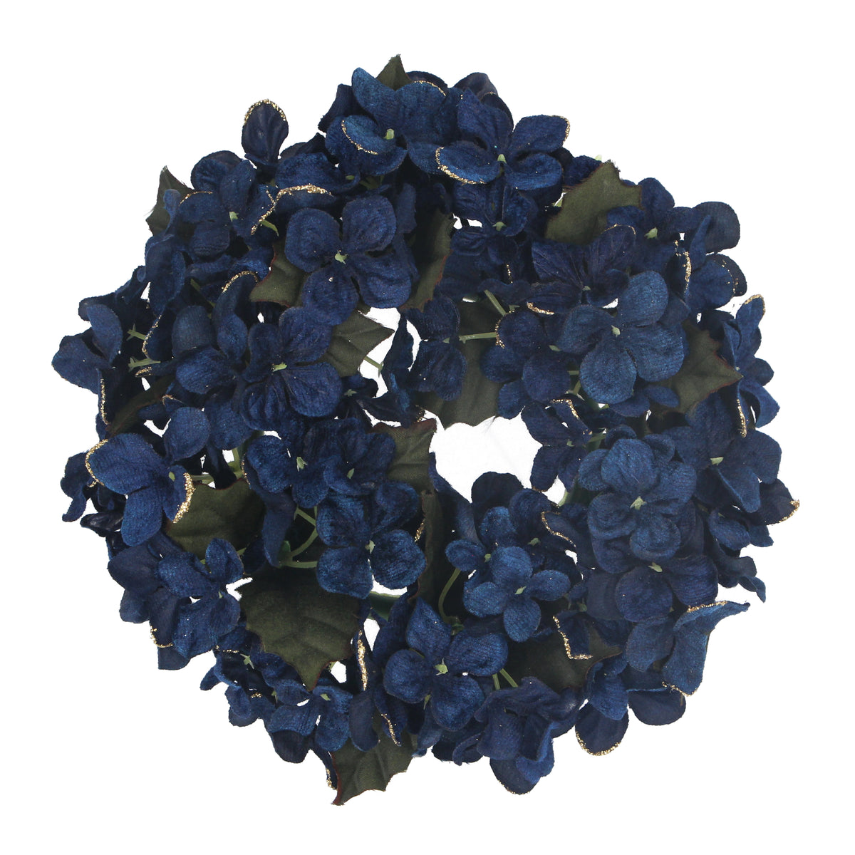 Dark Blue Fabric Hydrangea Candle Ring, M — Willowbrook Garden Centre